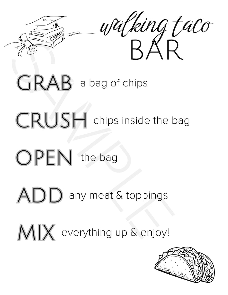 Graduation Walking Taco Bar Sign: Printable Food Station Decor (digital ...