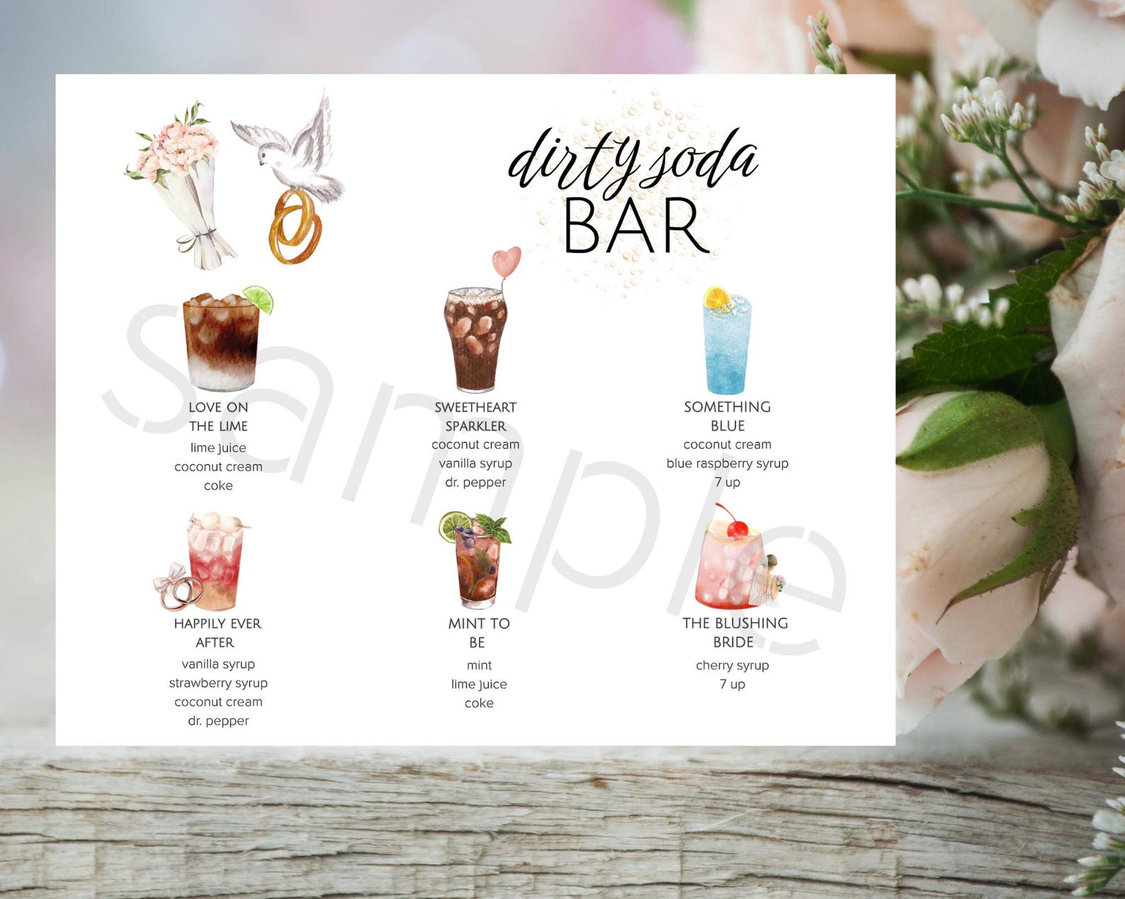 Bridal Shower Dirty Soda Bar Menu Sign: Blushing Bride Theme (instant ...