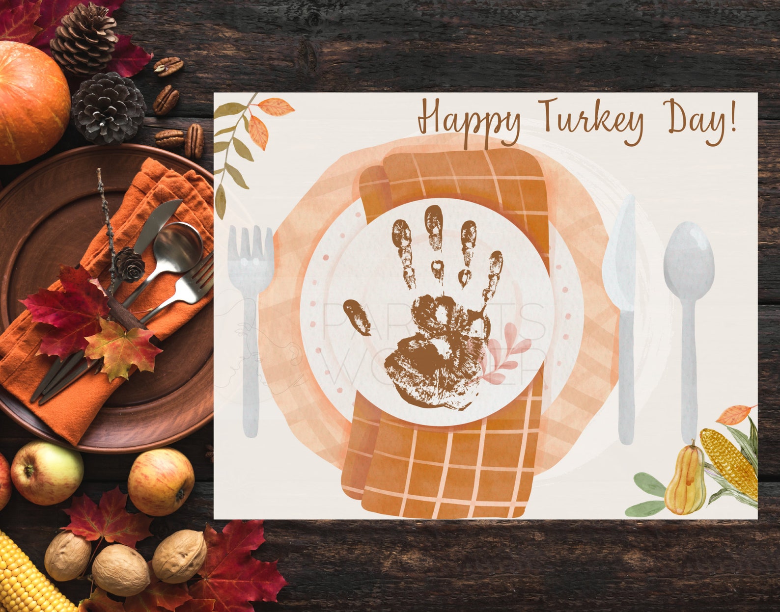 Thanksgiving Handprint Placement Happy Turkey Day Placemat Printable - Etsy