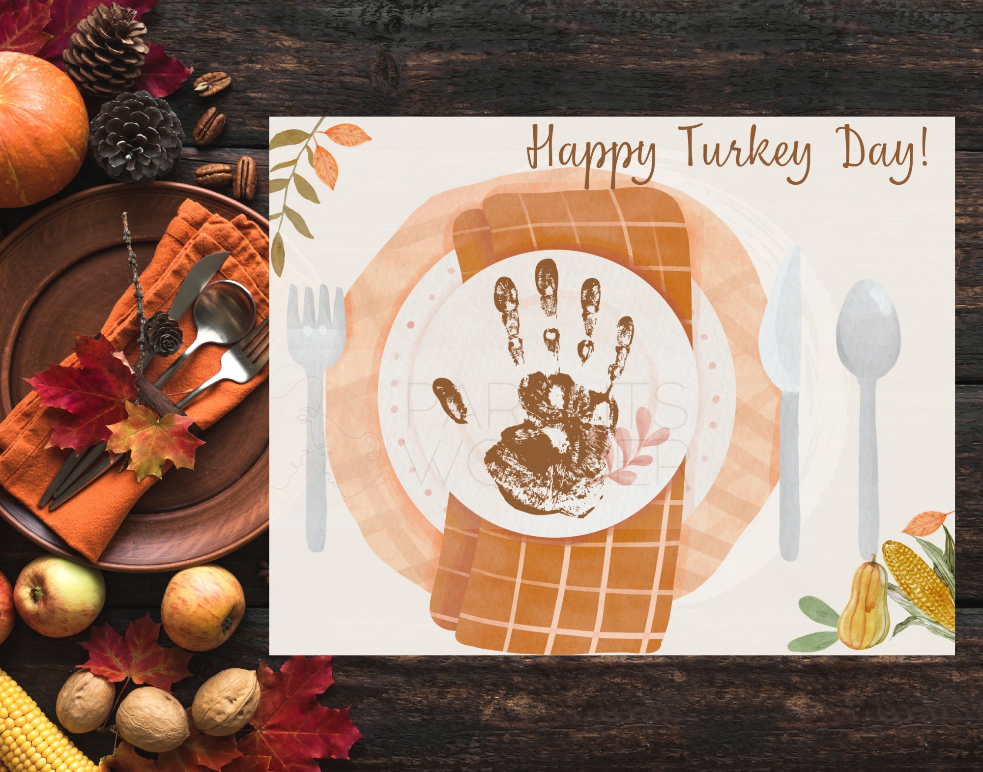 Thanksgiving Handprint Placement Happy Turkey Day Placemat Printable - Etsy