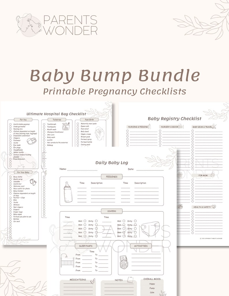 Baby Bump Bundle Printable Pregnancy Checklists for Diaper Bag ...