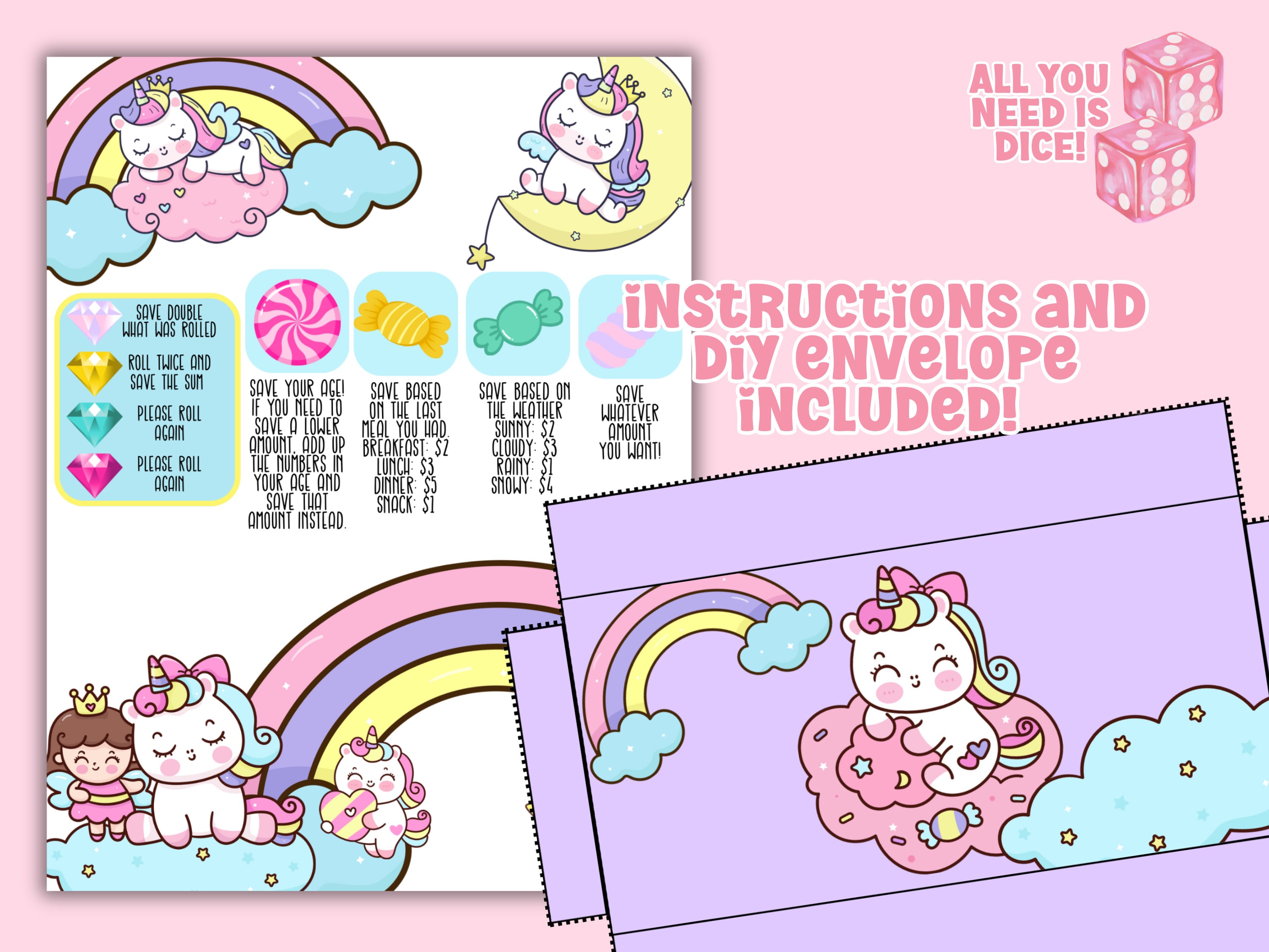 Unicorn Dream Savings Game Printable Savings Game Low Amount Savings Game - Etsy