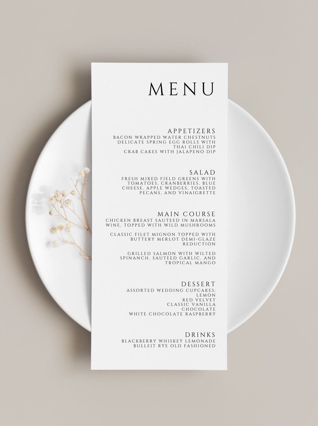 Simple Modern Menu Card Template - Etsy