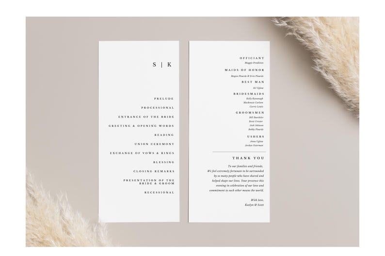 Minimalist Wedding Program Template - Etsy