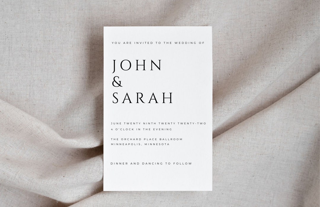 Simple Modern Wedding Invitation Template - Etsy