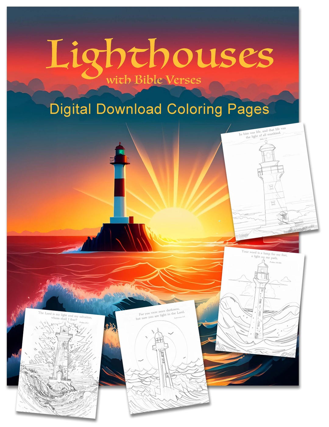 Lighthouses With Bible Verses - Coloring Pages Digital Download - Etsy