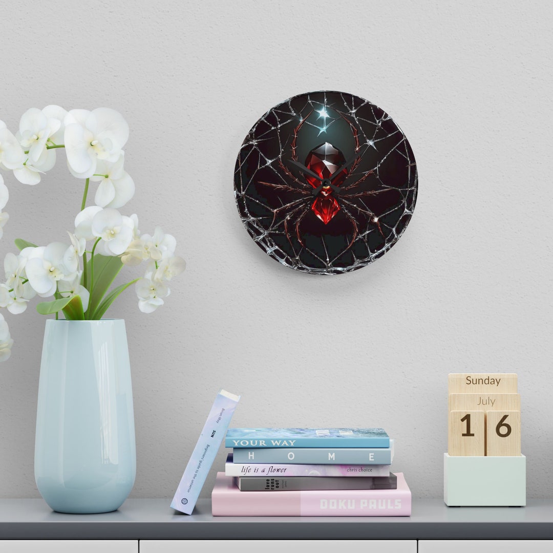 Ruby Red Spider Acrylic Wall Clock - Unique Home Decor & Gift Idea ...