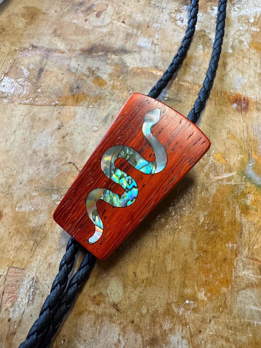 Abalone Snake Bolo Tie, Natural Rose Wood on Braided Leather, Wedding ...
