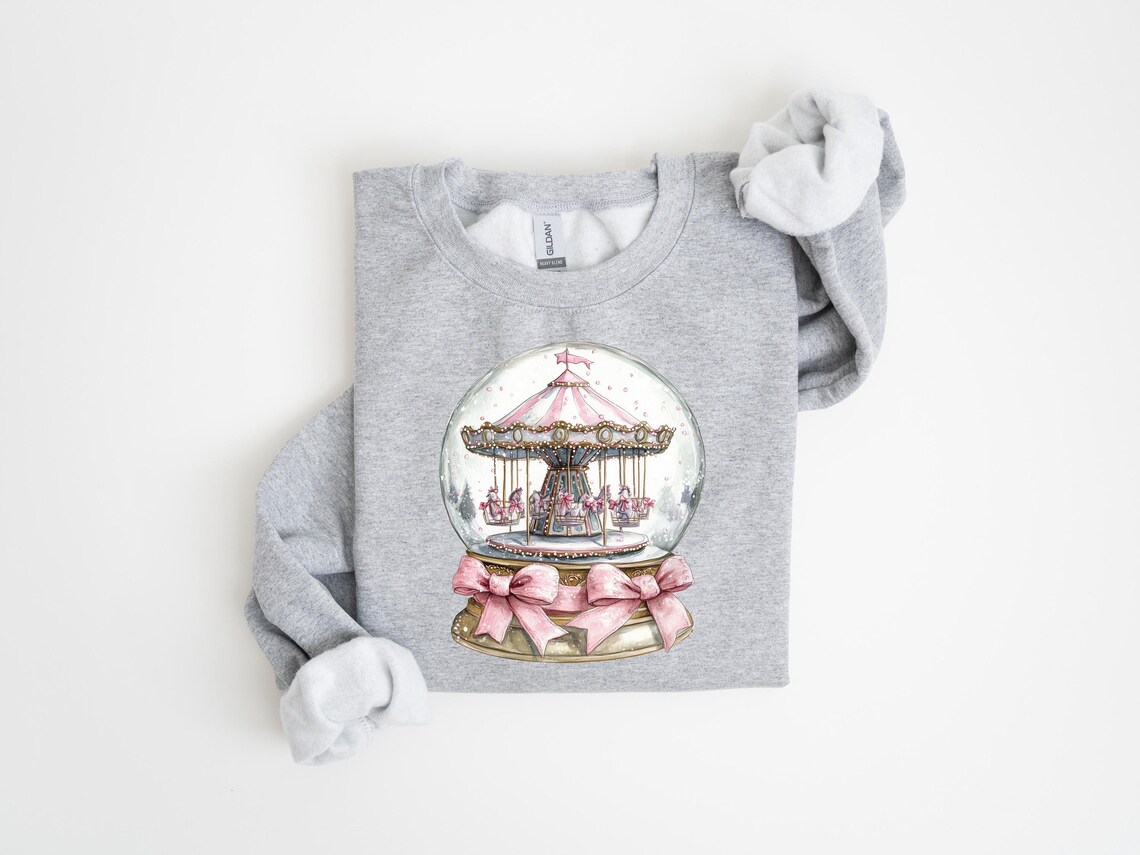 Coquette Snow Globe Sweatshirt, Carousel Sweater, Cute Girls Christmas ...