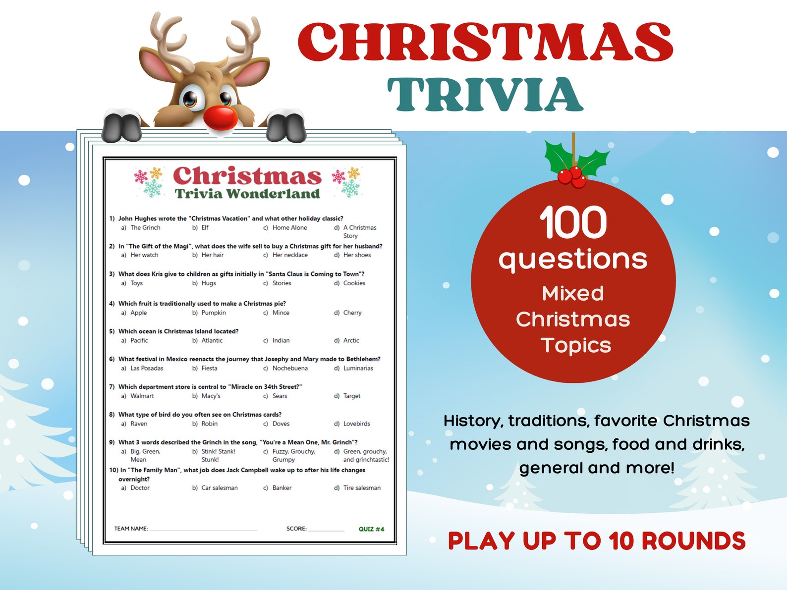 100 Questions Christmas Trivia, Christmas Trivia Bundle, Christmas ...