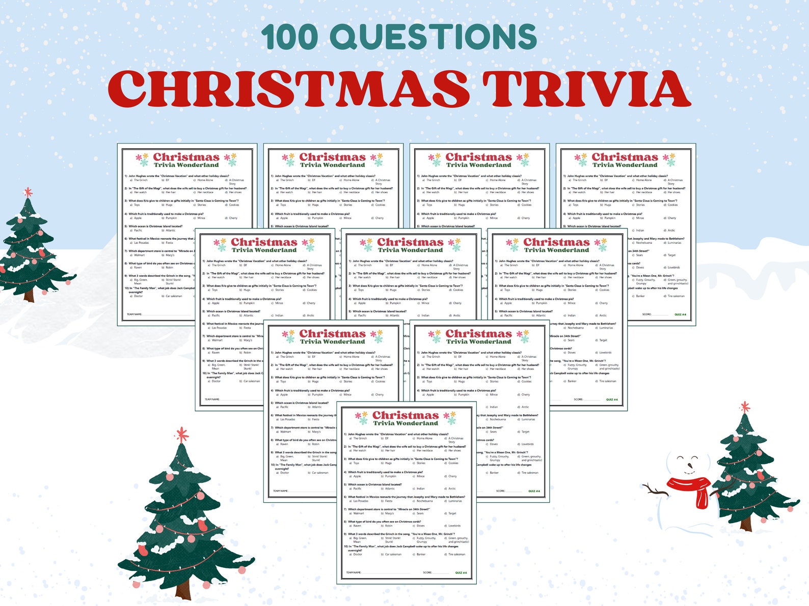 100 Questions Christmas Trivia, Christmas Trivia Bundle, Christmas ...