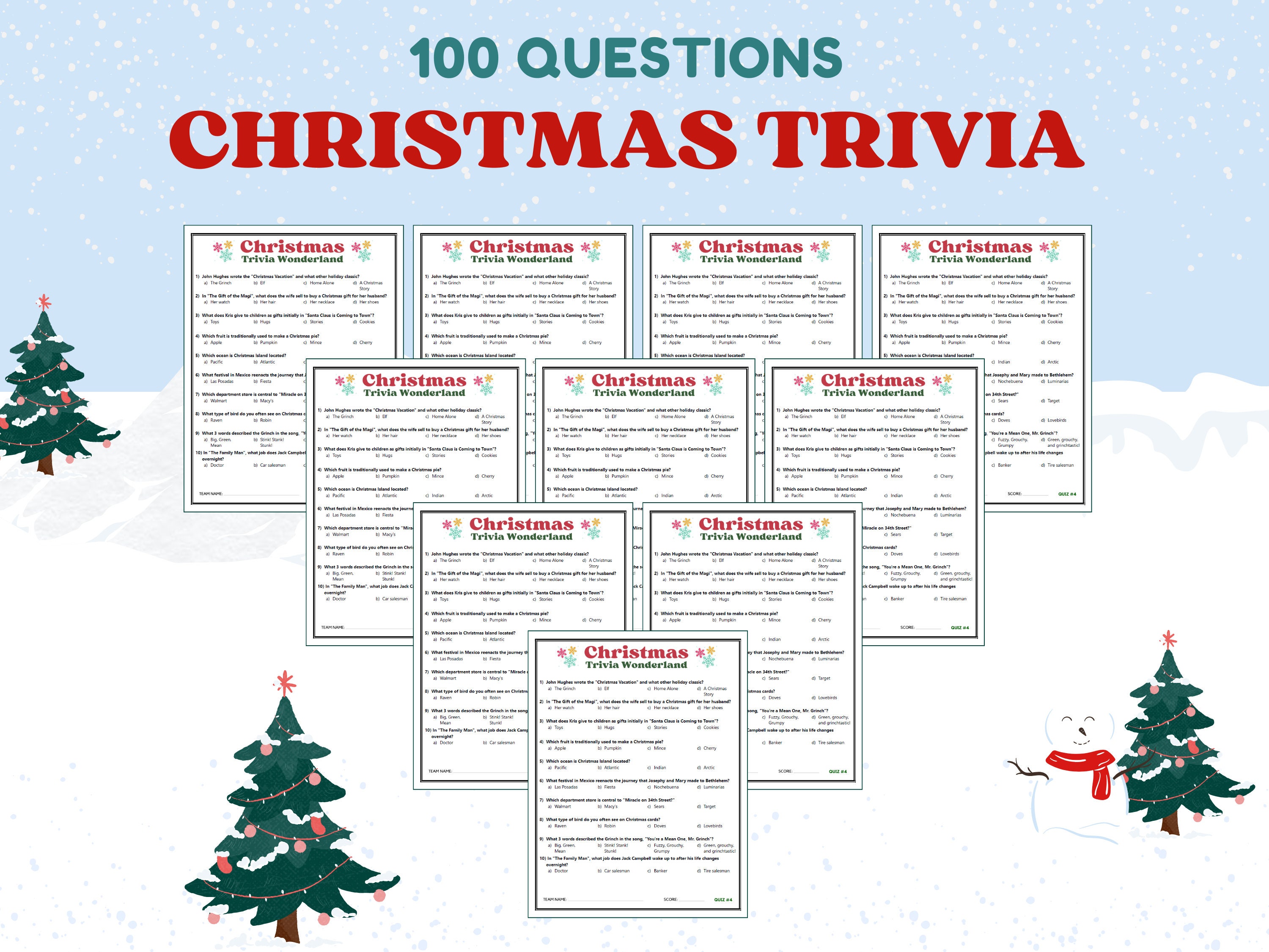 100 Questions Christmas Trivia, Christmas Trivia Bundle, Christmas ...