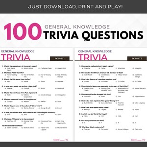 100 Trivia Questions Bundle, General Knowledge Trivia Game, Instant ...