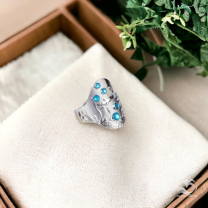 Handmade Underwater Blue Gem Fish Ring, Blue Ocean Women's Jewelry ...