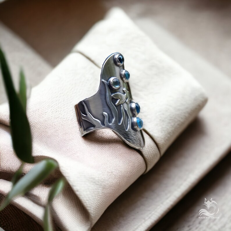 Handmade Underwater Blue Gem Fish Ring, Blue Ocean Women's Jewelry ...