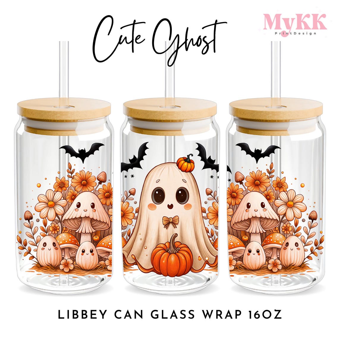 Cute Ghost Halloween Libbey Glass Wrap, 16oz Libbey Wrap Sublimation ...