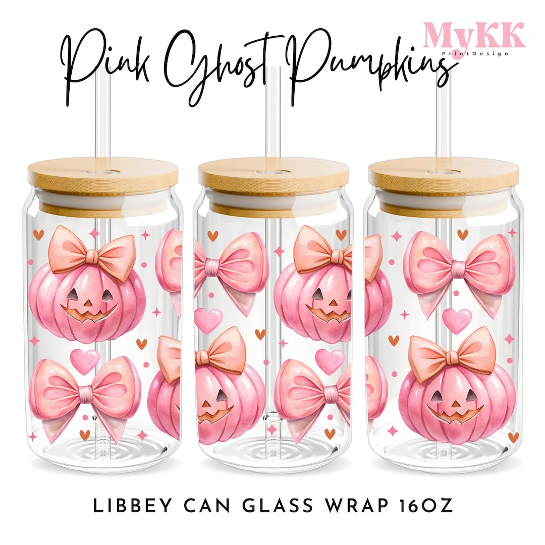 Pink Ghost Pumpkin Libbey Glass Wrap, 16oz Libbey Wrap Sublimation ...