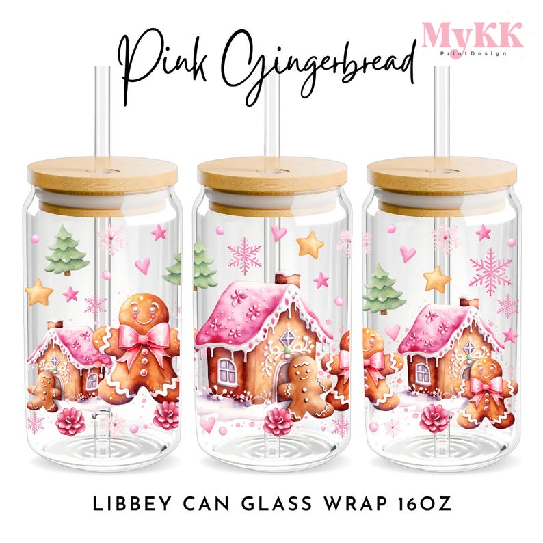 Pink Christmas Gingerbread Libbey Wrap, 16oz Libbey Wrap Sublimation ...