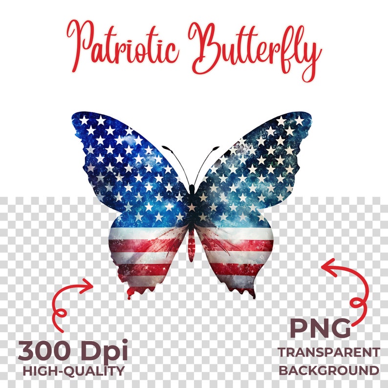 Patriotic Butterfly Clipart PNG, American Flag Butterfly Clipart, 4th ...
