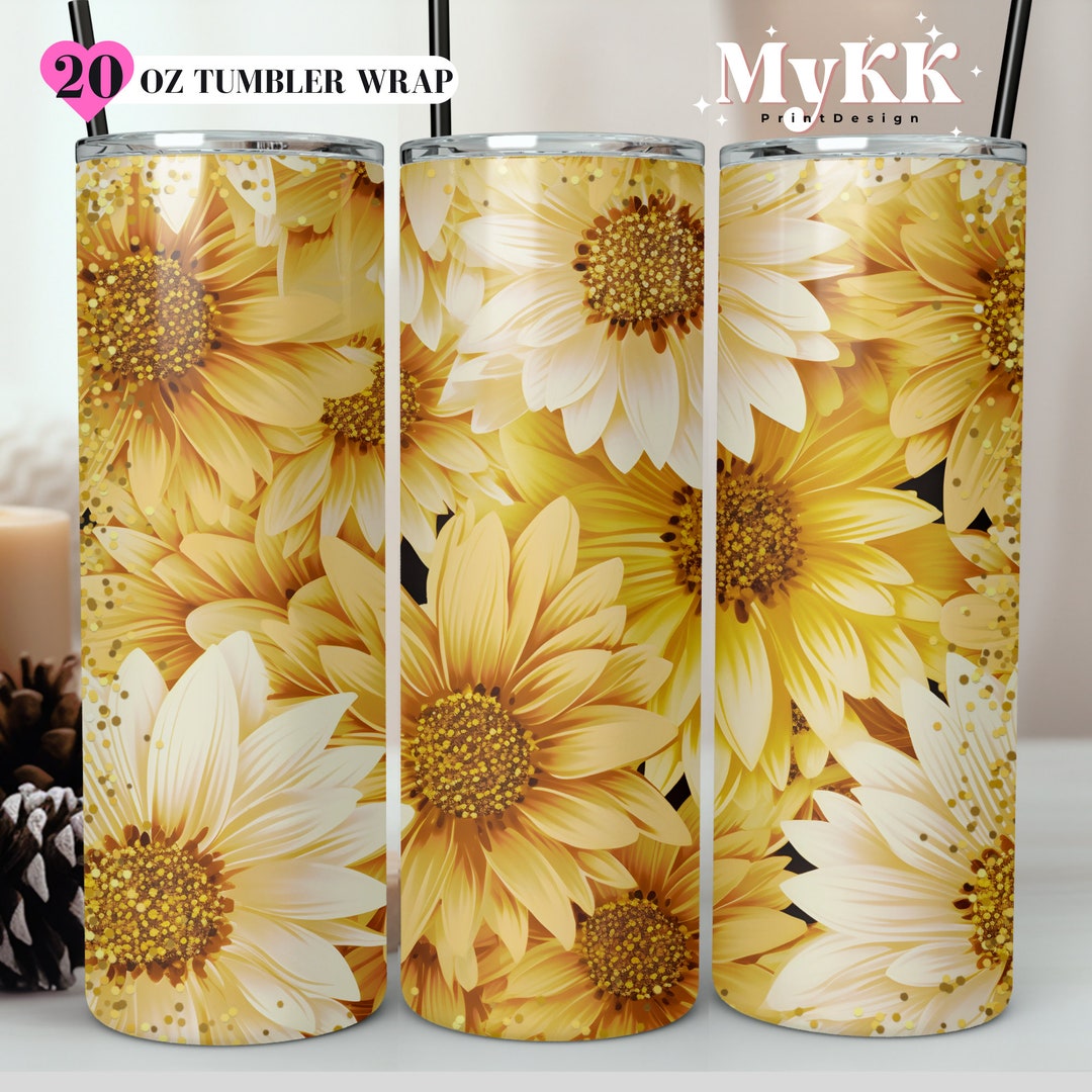 Gold Glitter Daisy Tumbler Wrap PNG 20oz Skinny Tumbler Sublimation ...