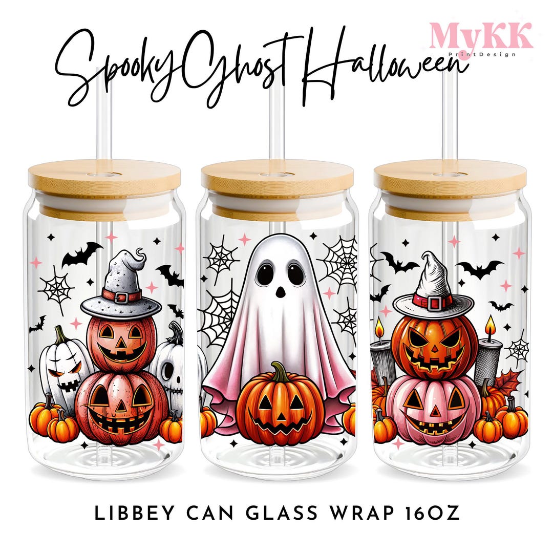 Spooky Ghost Halloween Libbey Glass Wrap, 16oz Libbey Wrap Sublimation ...