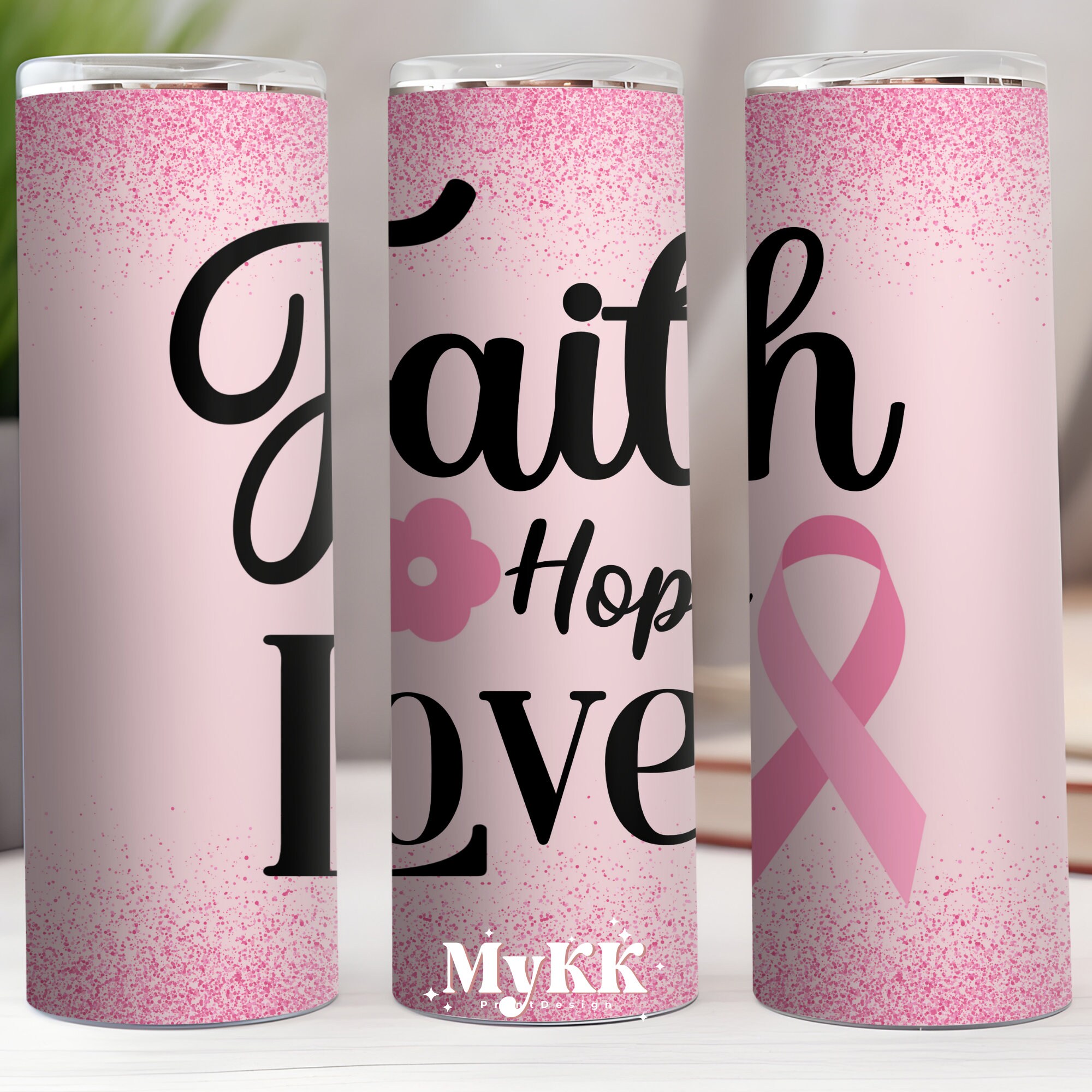 Pink Faith Hope Love Breast Cancer Awareness 20oz Skinny Tumbler Design ...