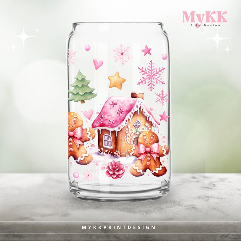 Pink Christmas Gingerbread Libbey Wrap, 16oz Libbey Wrap Sublimation ...