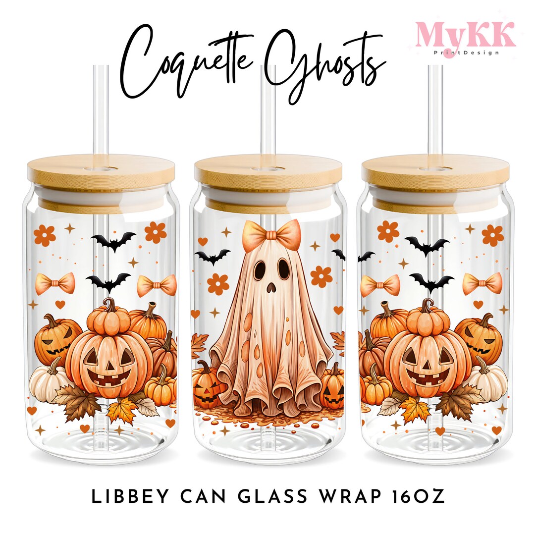Coquette Ghosts Libbey Glass Wrap, 16oz Libbey Wrap Sublimation Design ...