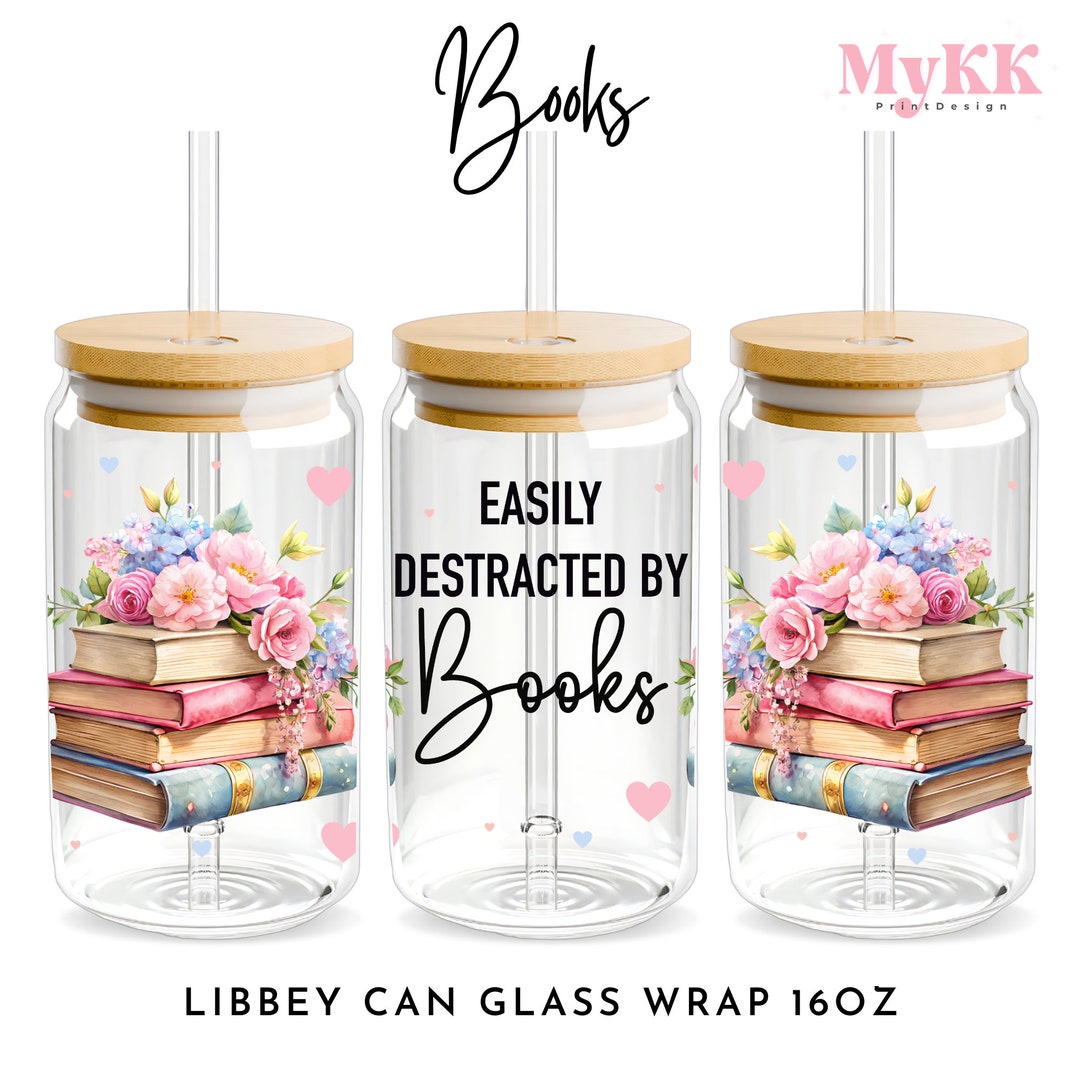 Books Flowers Libbey Glass Wrap, 16oz Libbey Wrap Sublimation Design ...