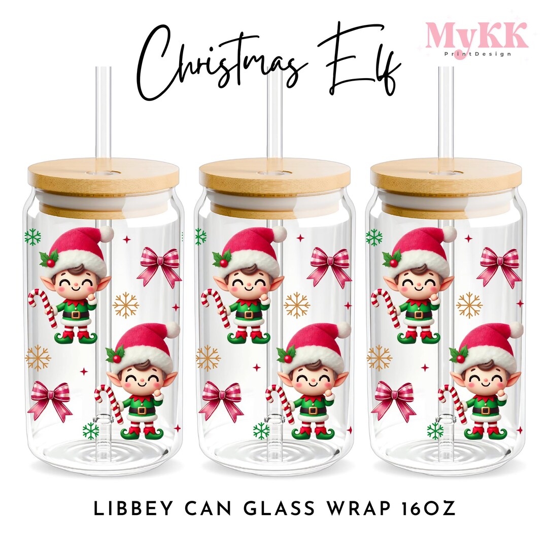 Christmas Elf Libbey Glass Wrap, 16oz Libbey Wrap Sublimation Design ...