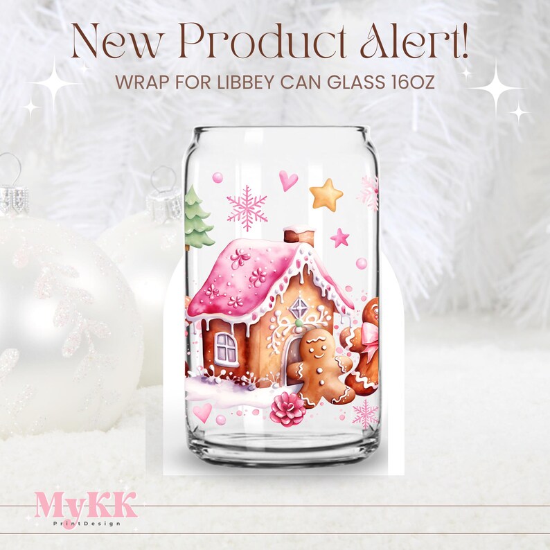 Pink Christmas Gingerbread Libbey Wrap, 16oz Libbey Wrap Sublimation ...