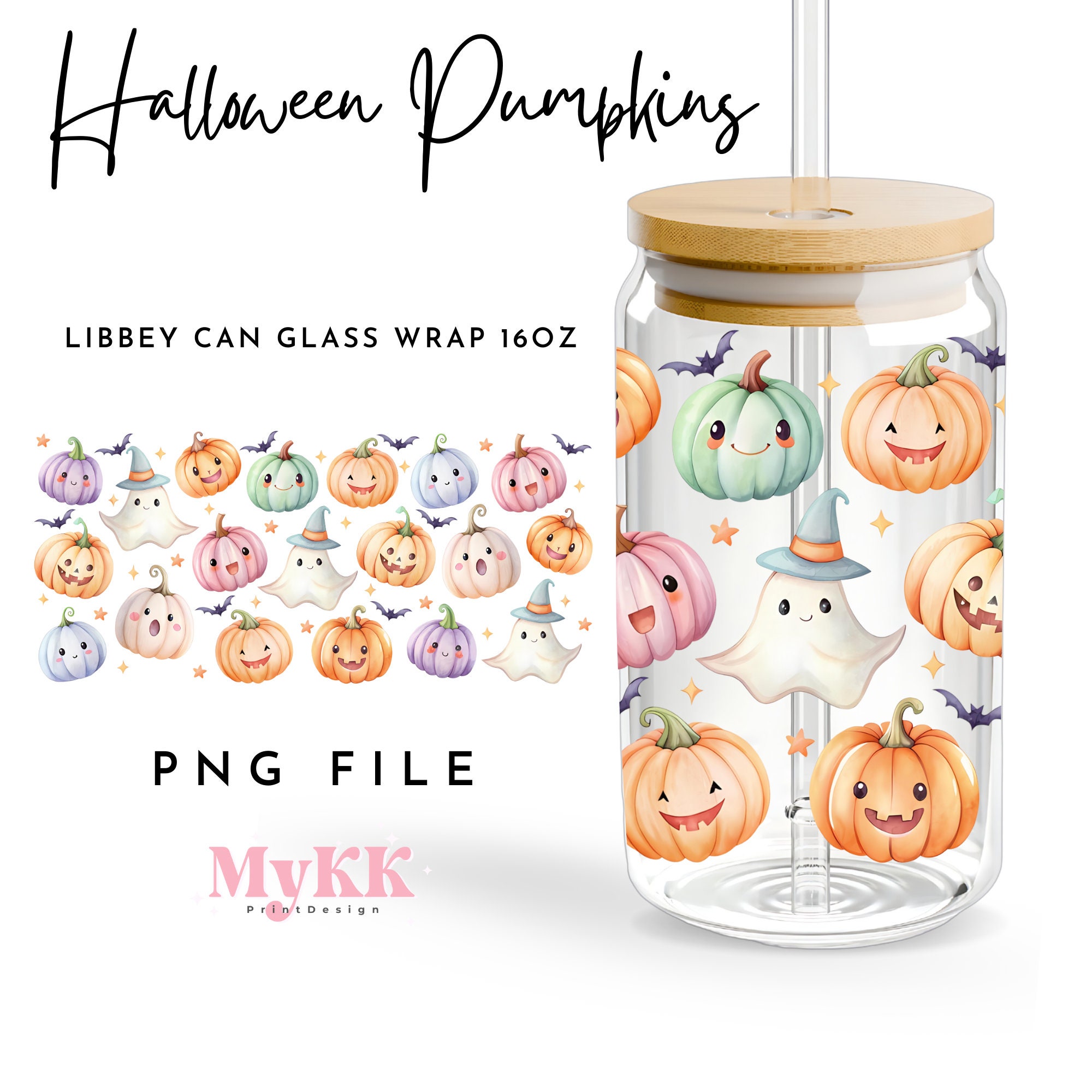 Halloween Pumpkins Libbey Glass Wrap, 16oz Libbey Wrap Sublimation ...