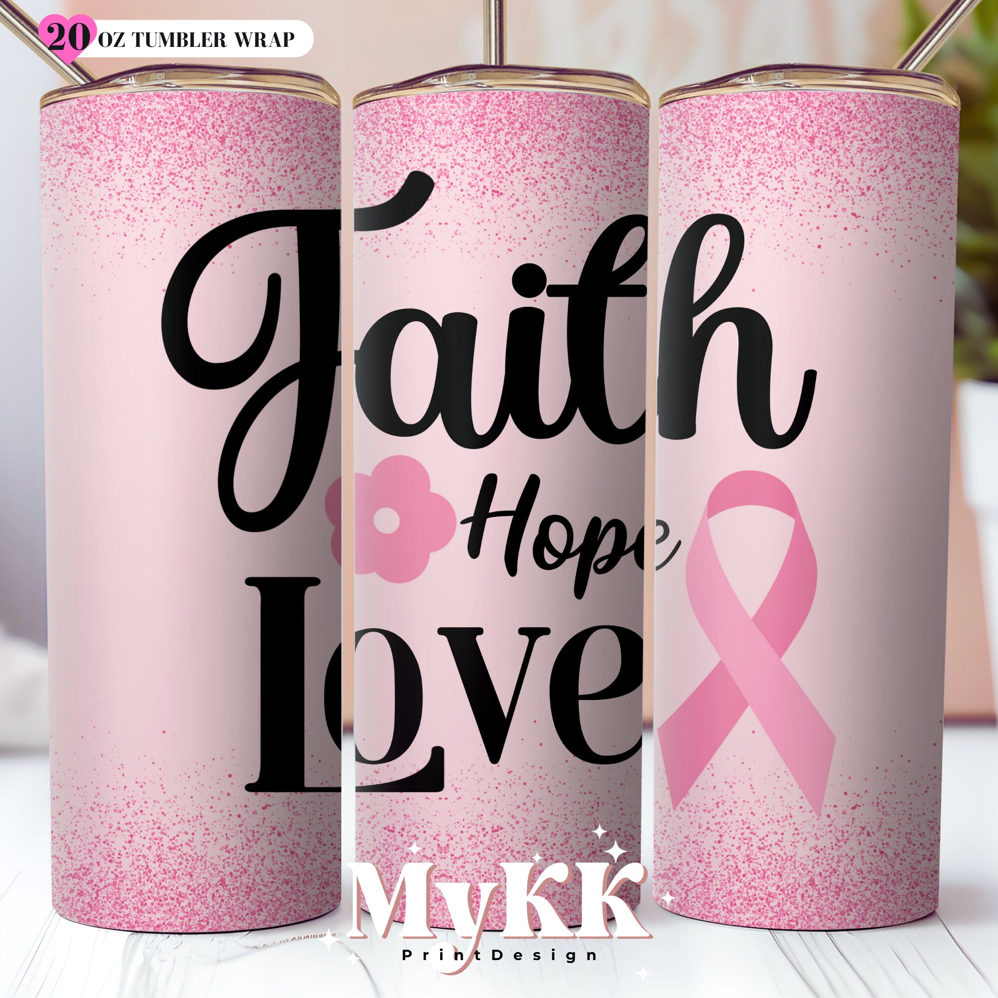 Pink Faith Hope Love Breast Cancer Awareness 20oz Skinny Tumbler Design ...