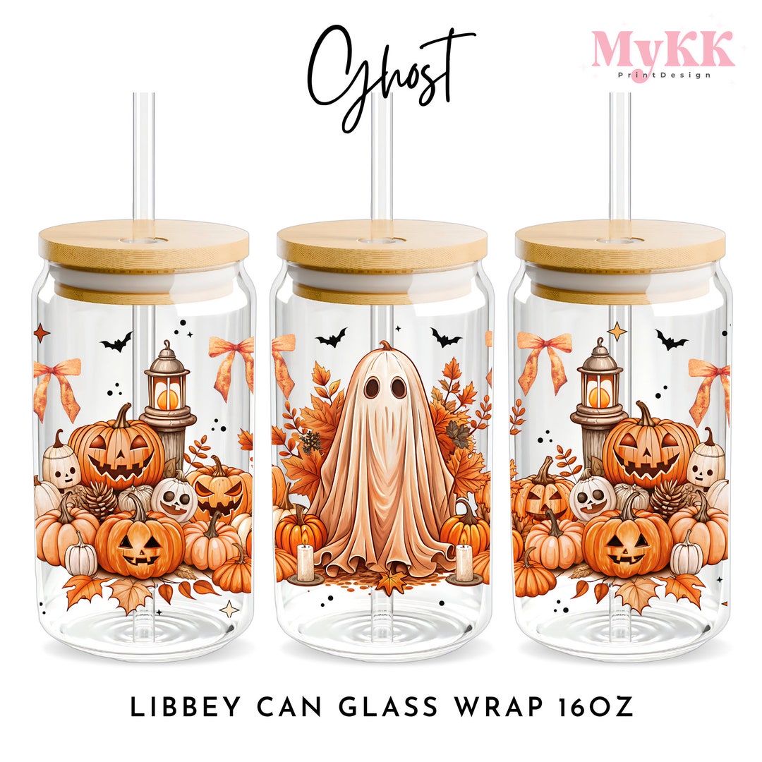 Ghost Pumpkins Libbey Glass Wrap, 16oz Libbey Wrap Sublimation Design ...