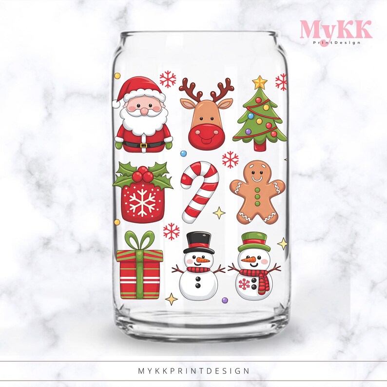 Cute Christmas Libbey Glass Wrap, 16oz Libbey Wrap Sublimation Design ...