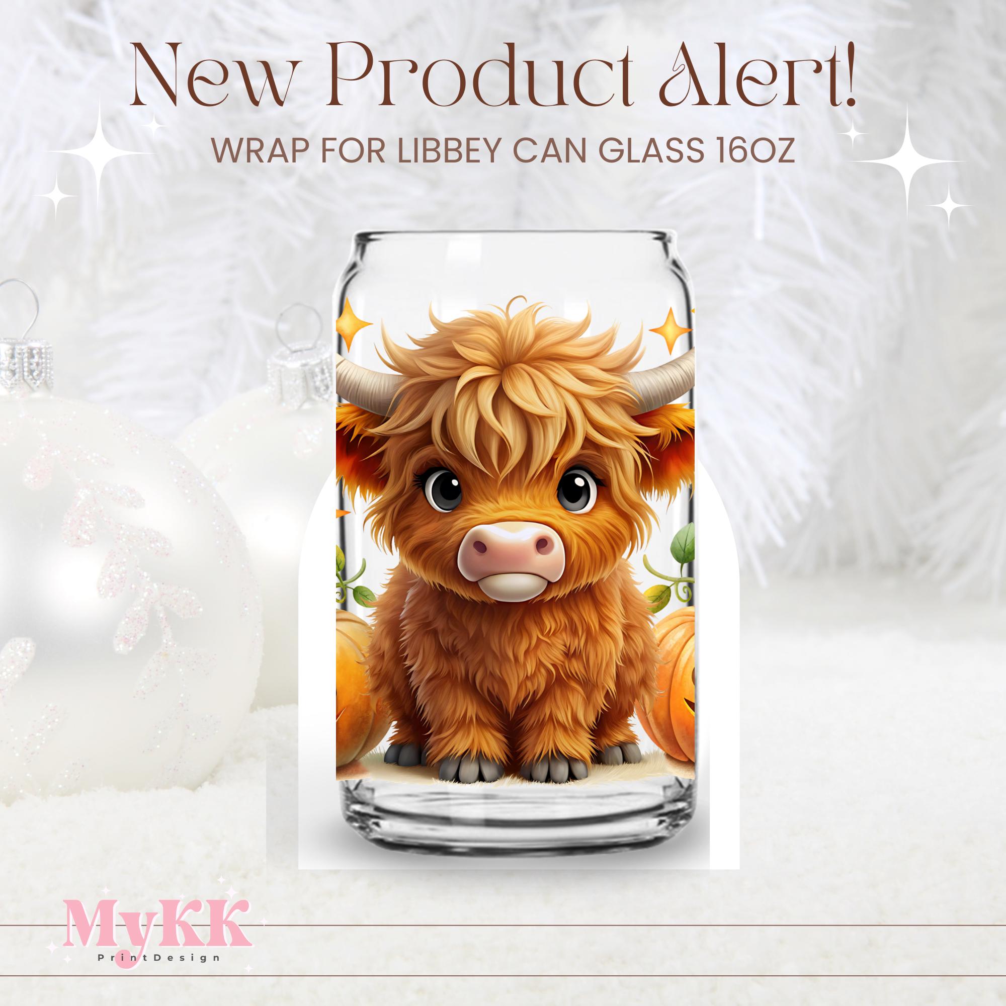 Baby Highland Cow Libbey Glass Wrap, 16oz Libbey Wrap Sublimation ...