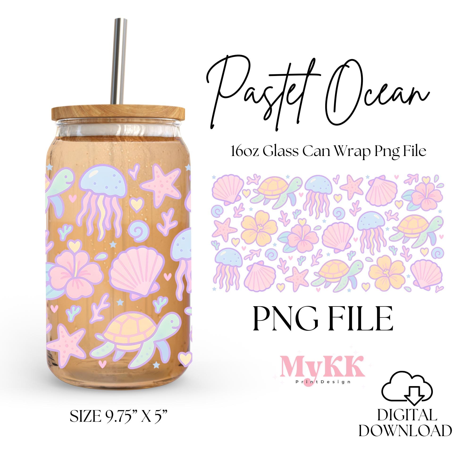 Pastel Ocean Libbey Glass Wrap Png, 16oz Libbey Wrap Sublimation Design ...