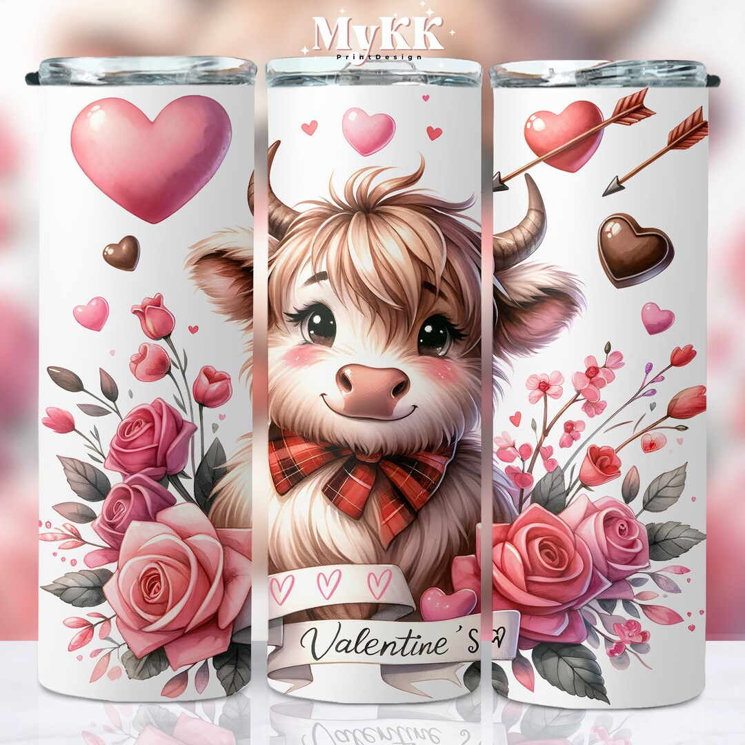 Baby Highland Cow Cupid Tumbler Png 20 Oz Skinny Tumbler Sublimation ...