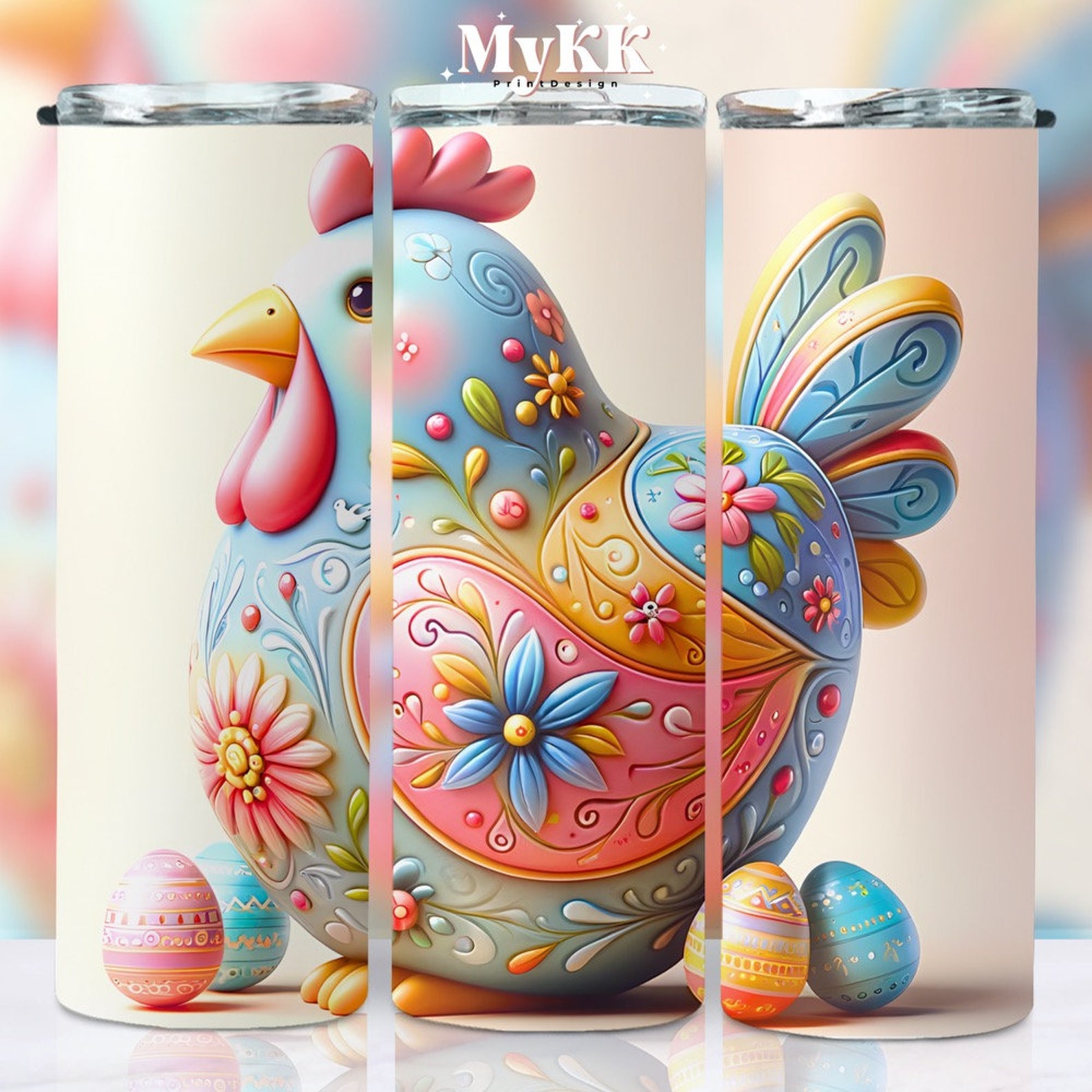 Easter Ceramic Chicken Tumbler Wrap, 20oz Tumbler Sublimation Design ...