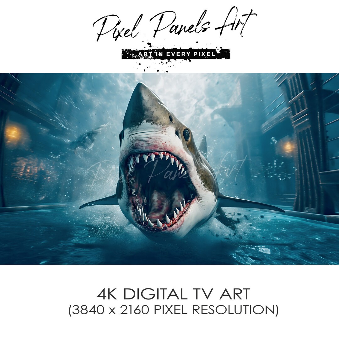 Apocalyptic Shark Digital Oil Painting, Digital TV Art 4K Res, Underwater, Instant Download ...