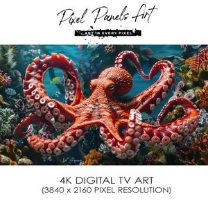 Underwater Octopus in Coral Digital Painting, Digital TV Art 4K Res ...
