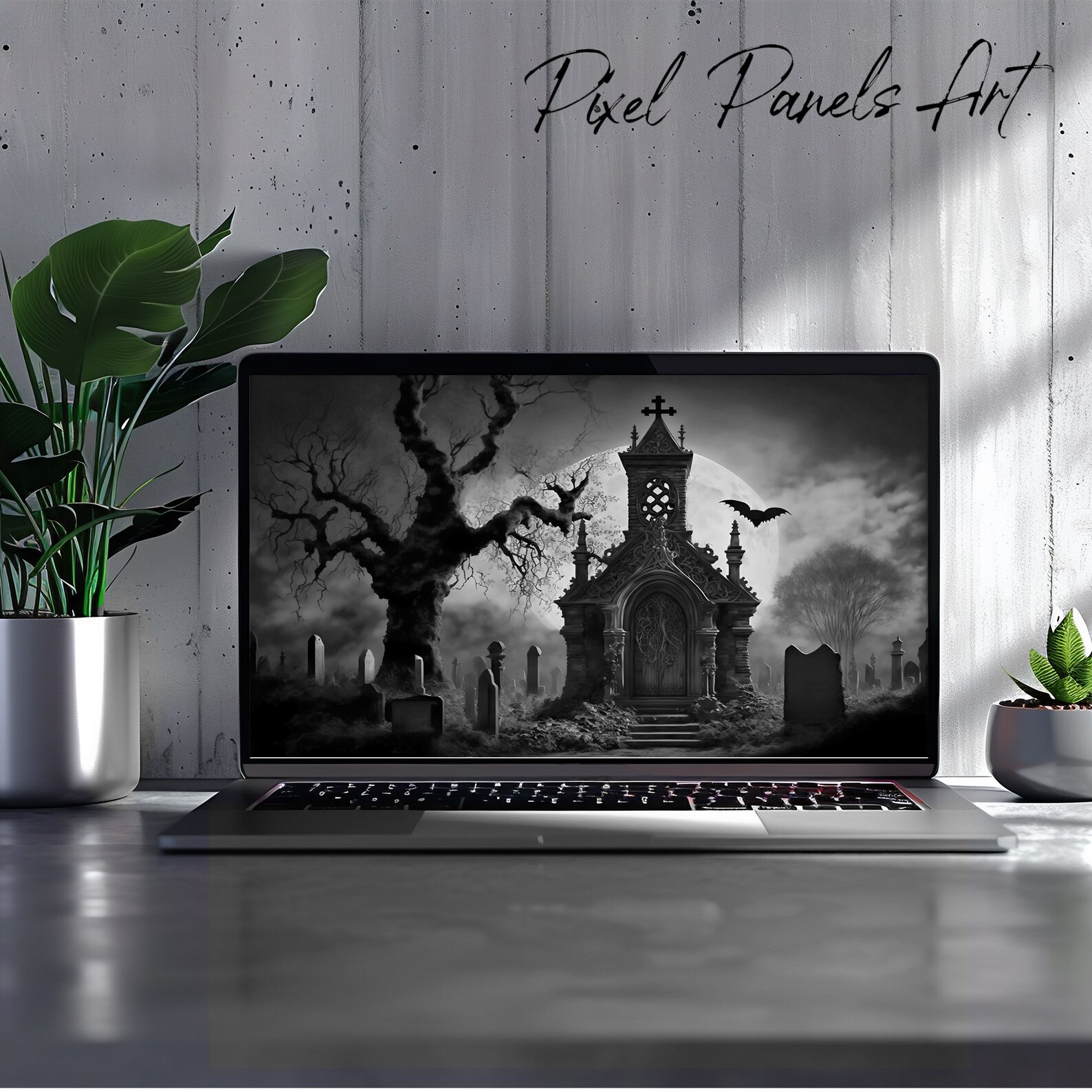 Creepy Gothic Cemetery Painting, Digital TV Art 4K Res, Instant ...
