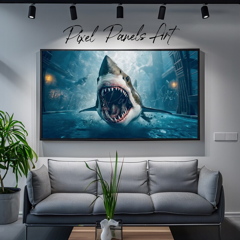Apocalyptic Shark Digital Oil Painting, Digital TV Art 4K Res, Underwater, Instant Download ...