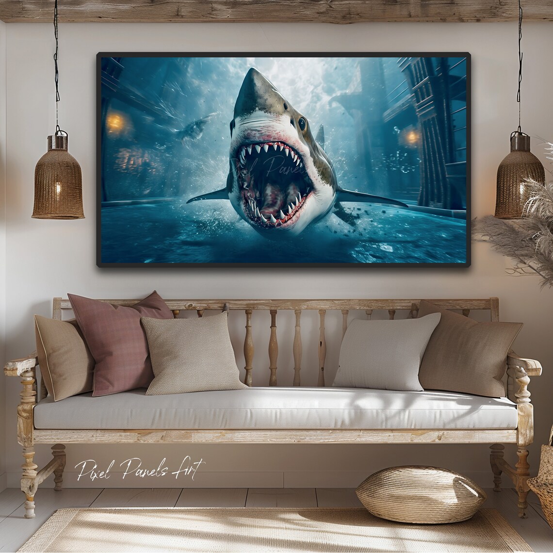 Apocalyptic Shark Digital Oil Painting, Digital TV Art 4K Res, Underwater, Instant Download ...