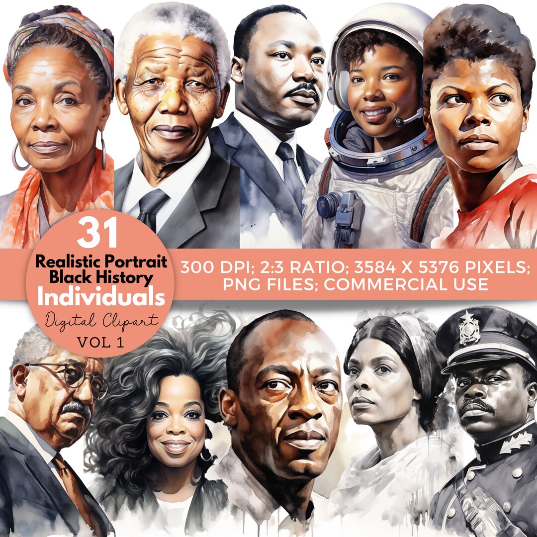 Black History Figures Clipart: Watercolor Portraits (digital Download ...