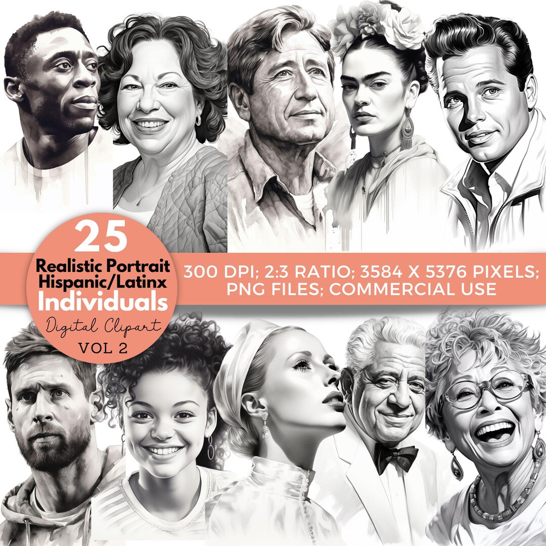 Hispanic Heritage Month Clipart: Famous Leaders Portraits (PNG Digital ...