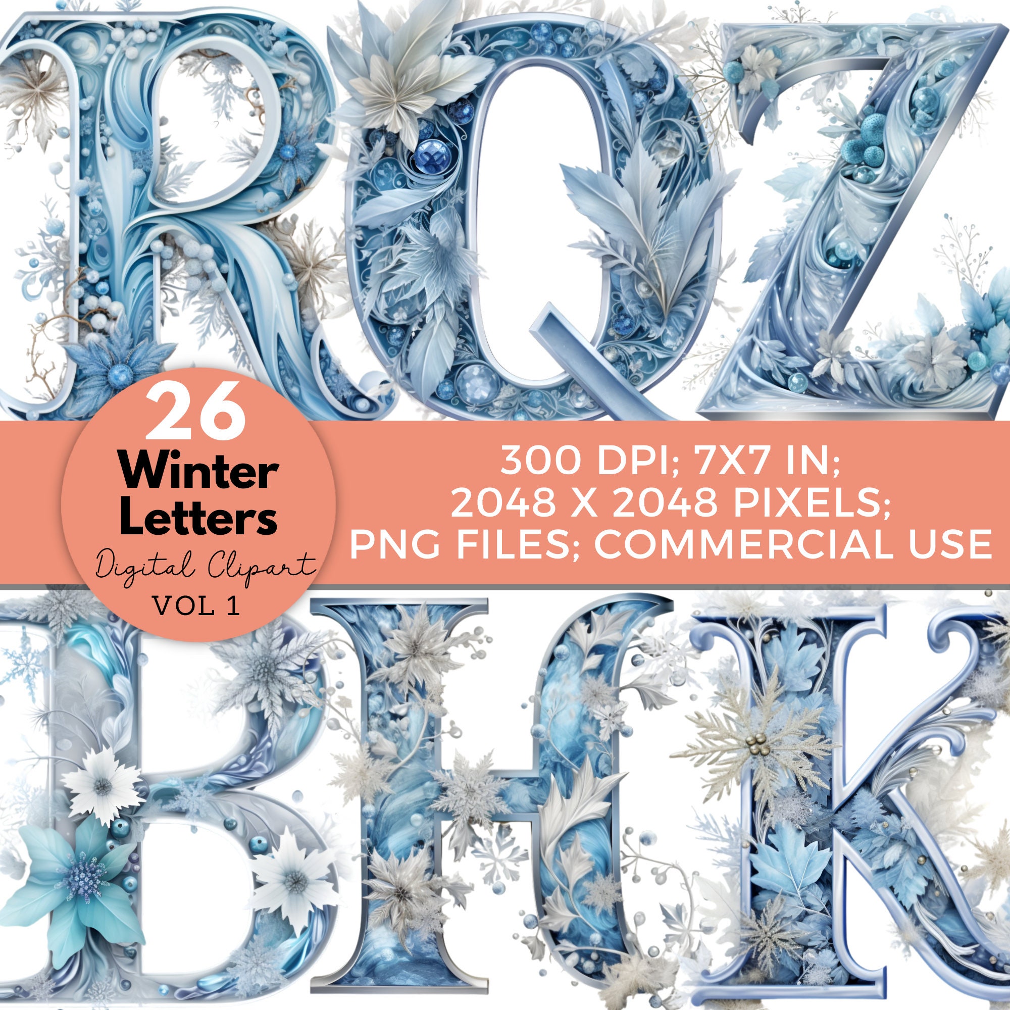 Winter Alphabet Clipart, Winter Bulletin Board Letters, Alphabet ...