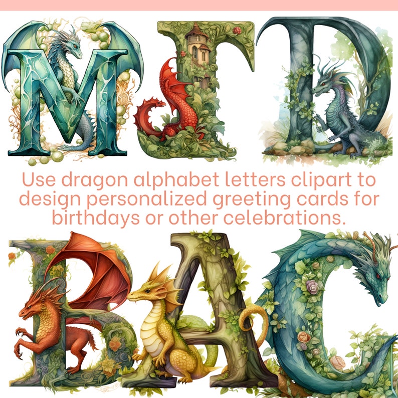 Dragon Alphabet Letters: Fairy Tale Bulletin Board Clipart (PNG Digital ...