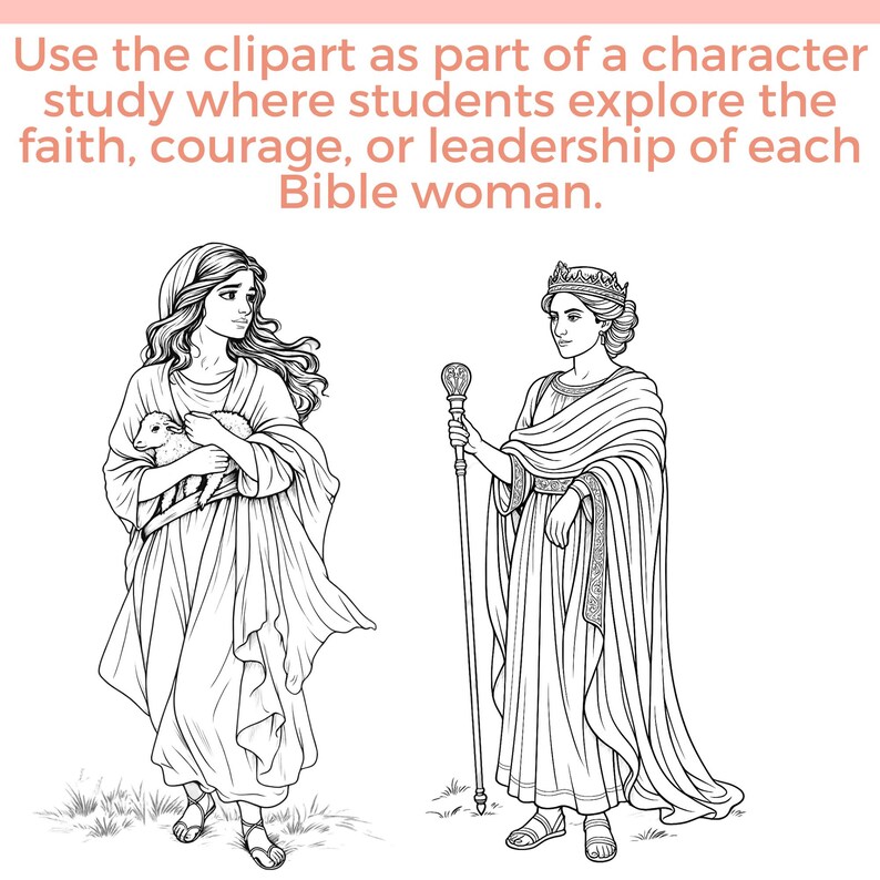 Bible Women Coloring Pages: Sunday School Christian Line Art (digital ...