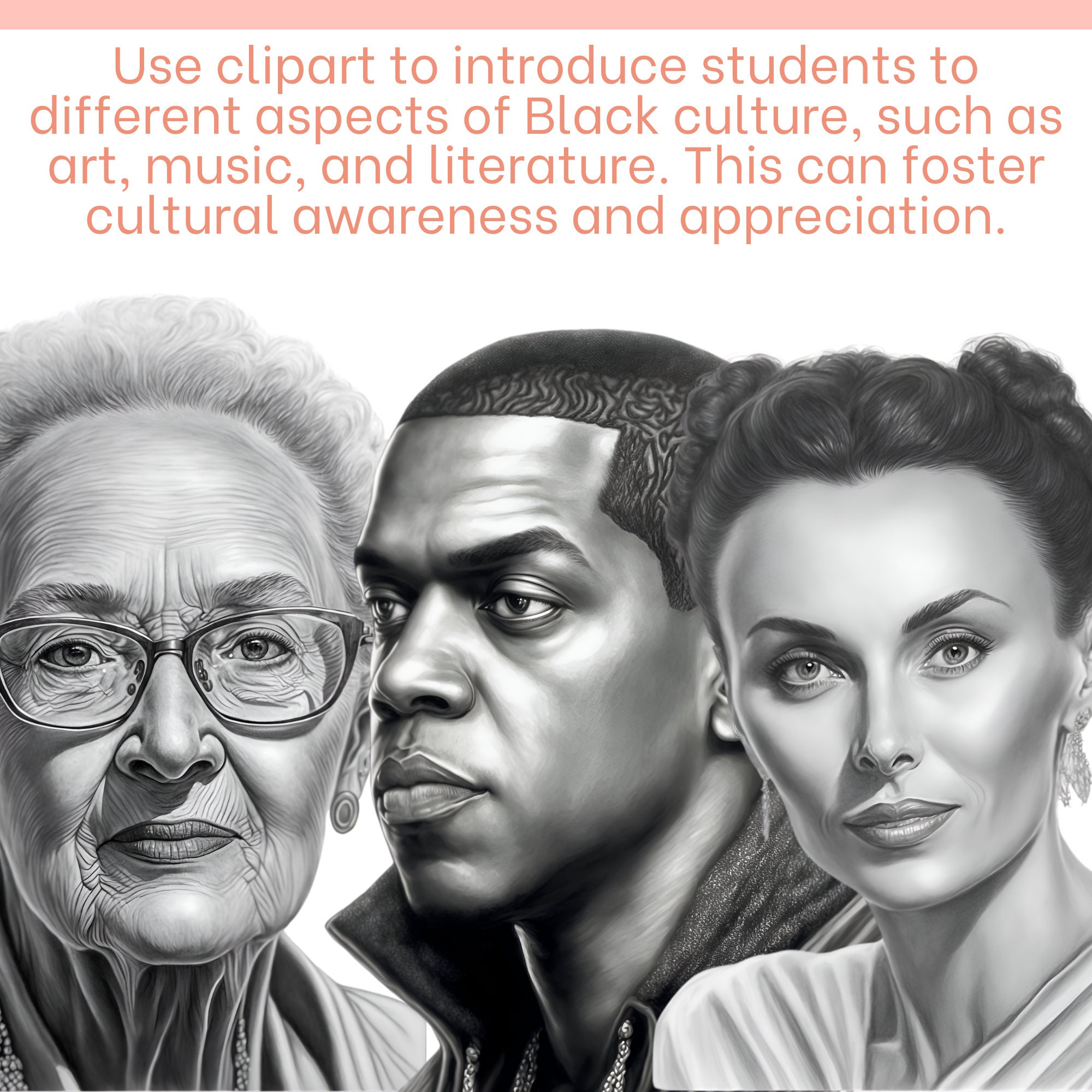 Black History Month PNG Art: Pencil Sketch Portraits (digital Download ...